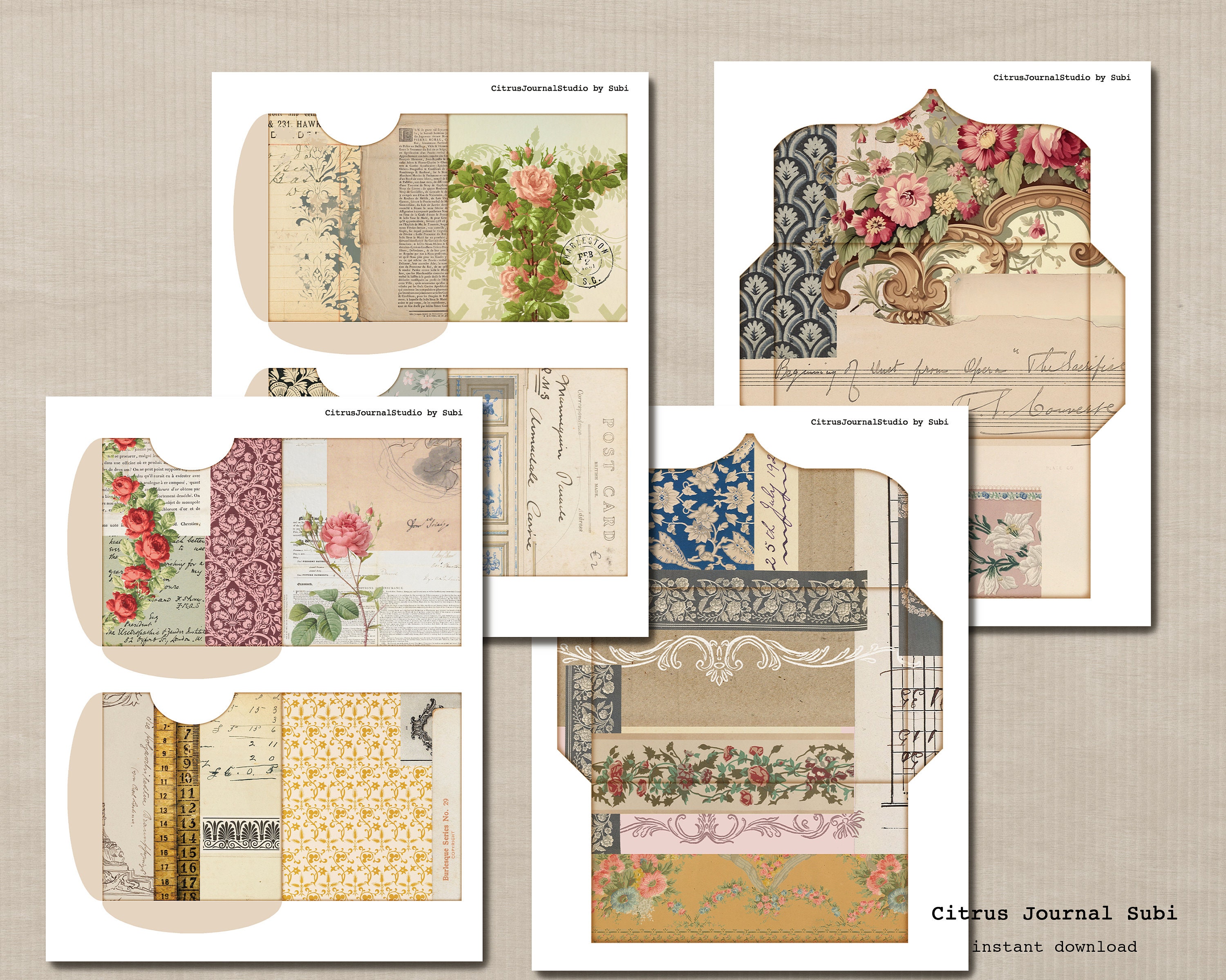 Junk Journal Envelopes, Spring Envelopes, Vintage Roses, Vintage ...