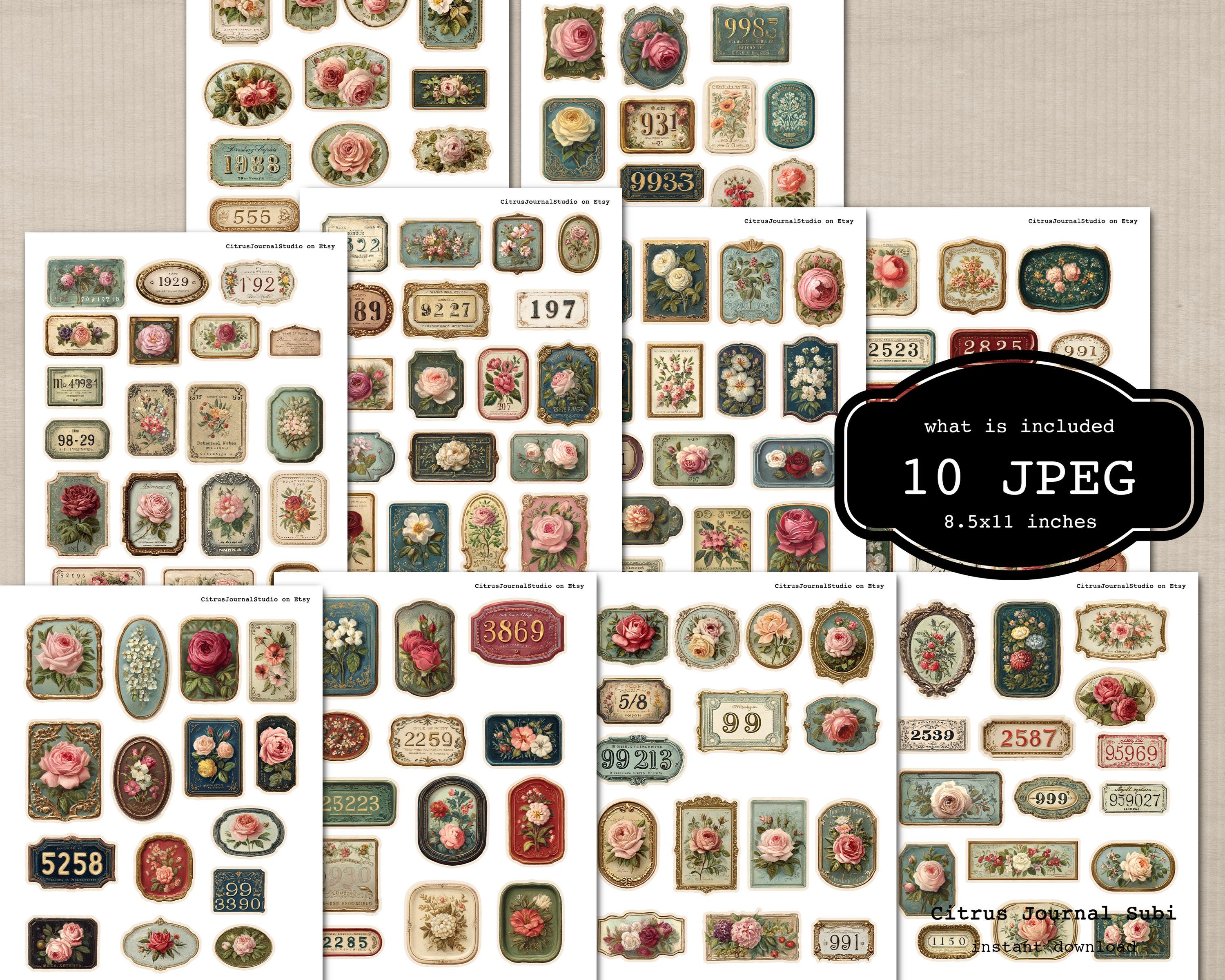 Vintage Roses Journal Labels, Cottagecore Tiny Tags, Shabby Chic Fussy ...