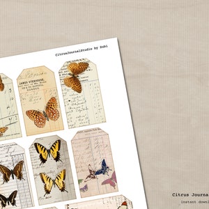 Butterfly Tags, Neutral Tags, Junk Journal Tags, Journal Insert, Ledger ...