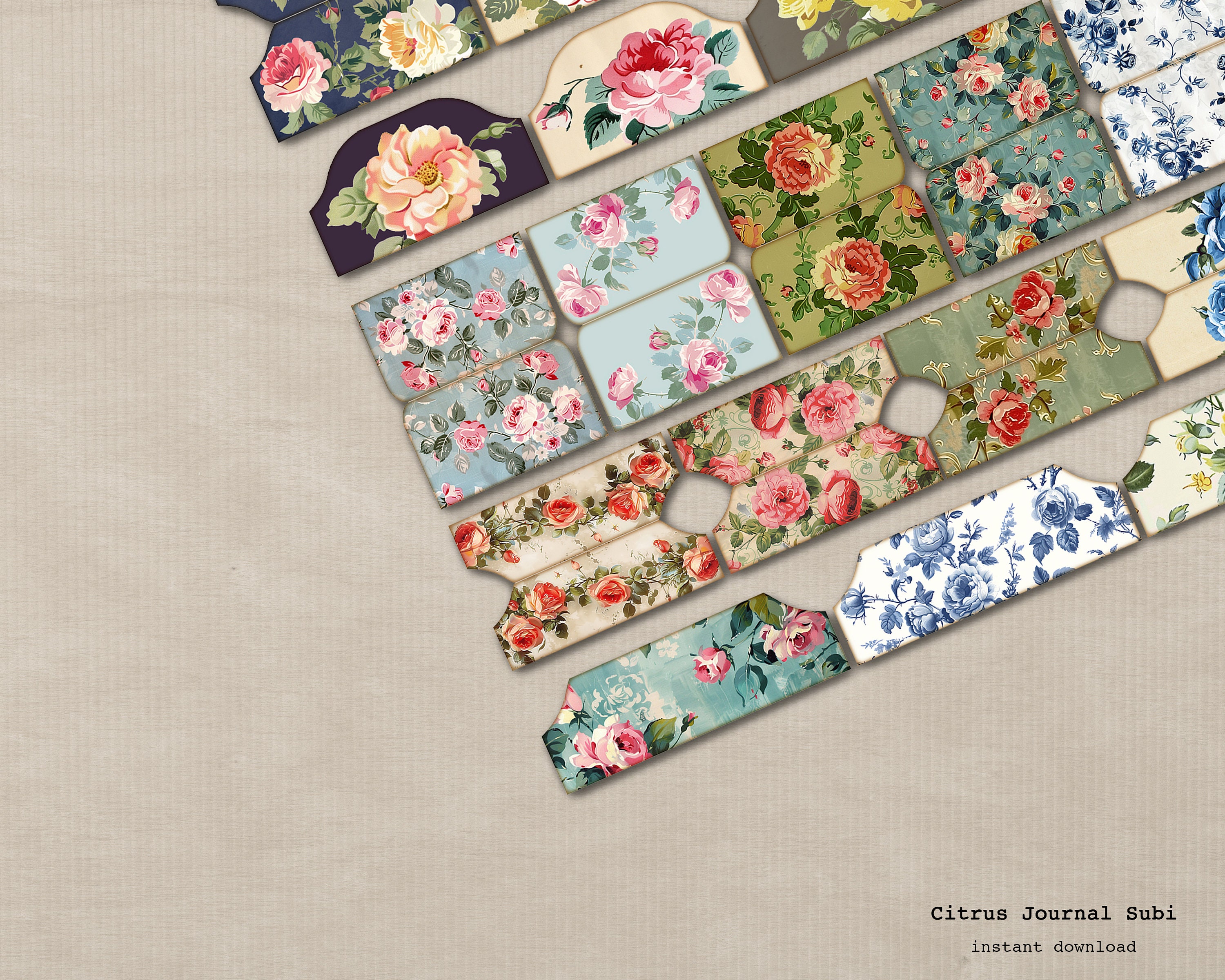 Junk Journal Tabs, Roses Tabs, Vintage Tags, Vintage Pink Roses ...