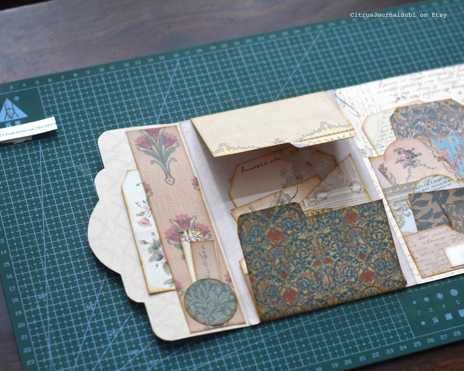 Vintage Folio, Junk Journal Folio, Trifold Folio, Vintage Wallpaper ...