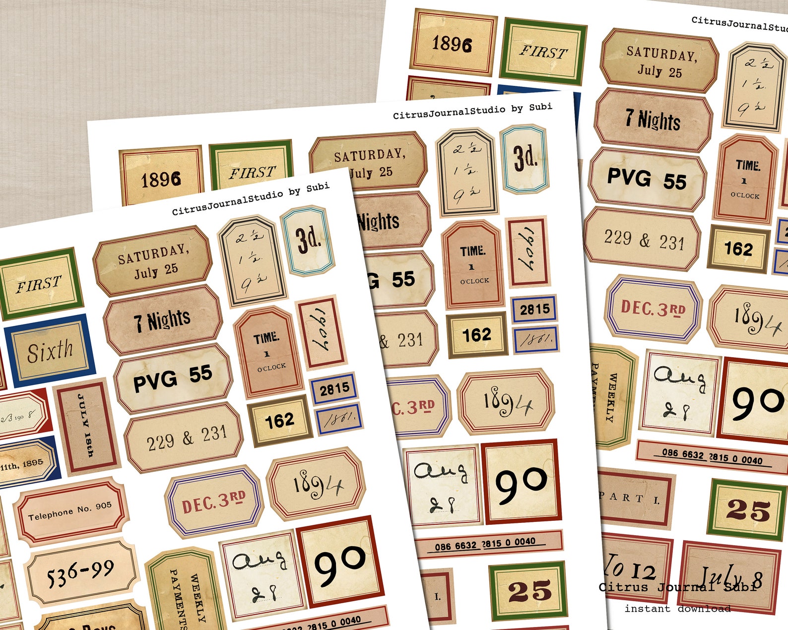 Junk Journal Labels, Vintage Journal Tags, Vintage Ephemera, Printable ...