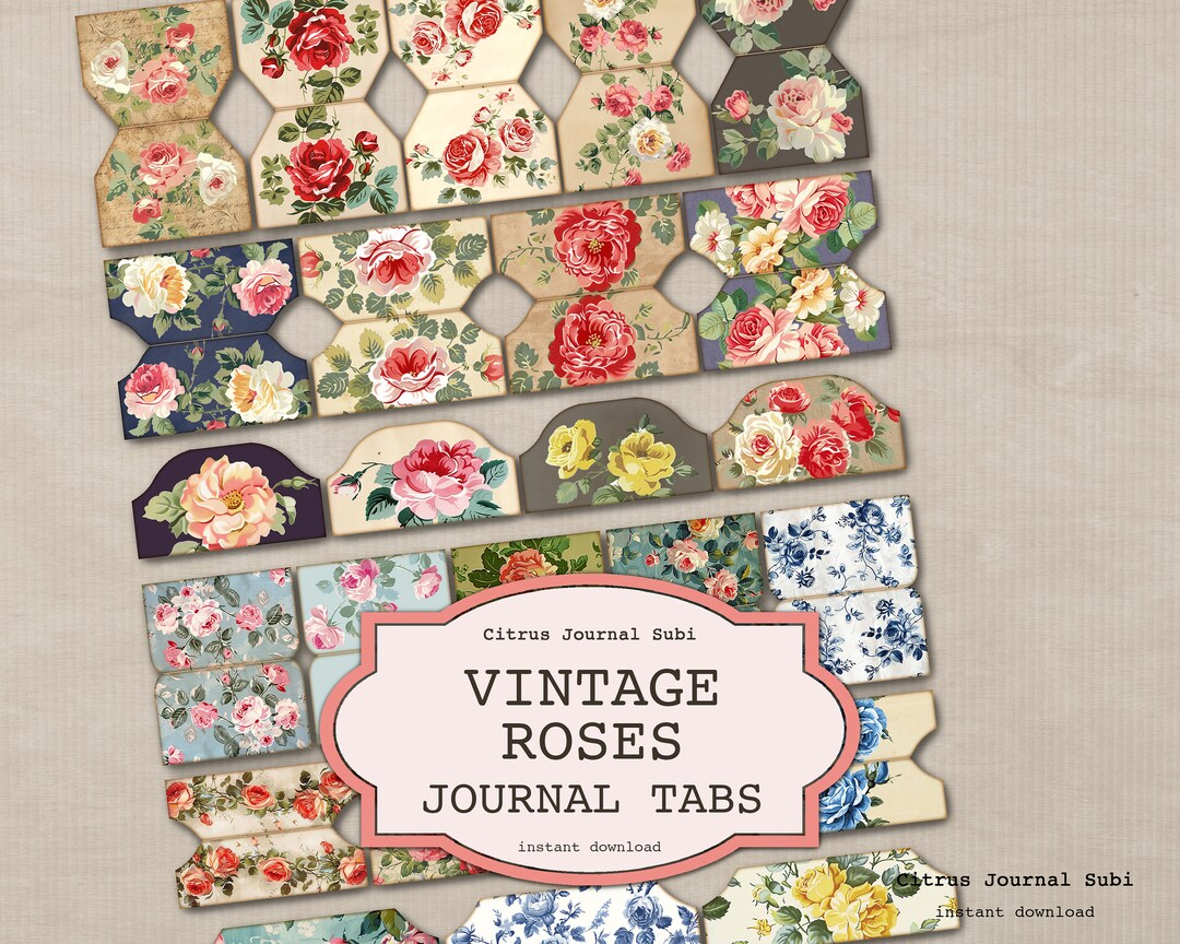 Junk Journal Tabs, Roses Tabs, Vintage Tags, Vintage Pink Roses ...