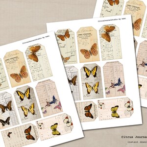 Butterfly Tags, Neutral Tags, Junk Journal Tags, Journal Insert, Ledger ...