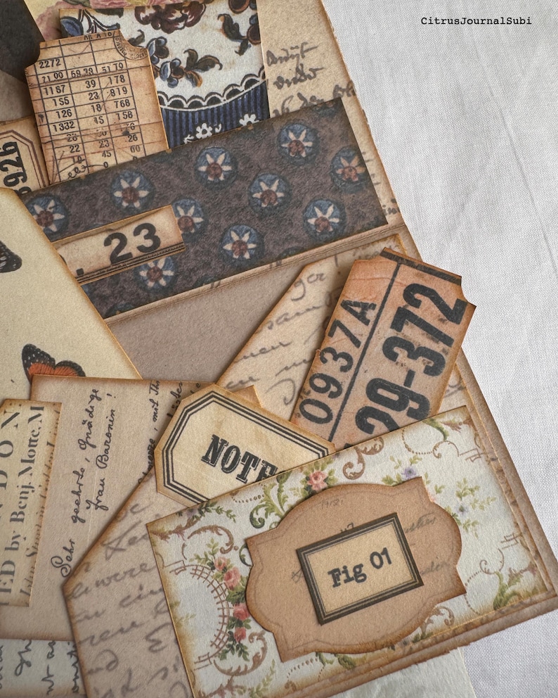 Junk Journal Folio, Vintage Folio, Vintage Ephemera, Floral Tags ...