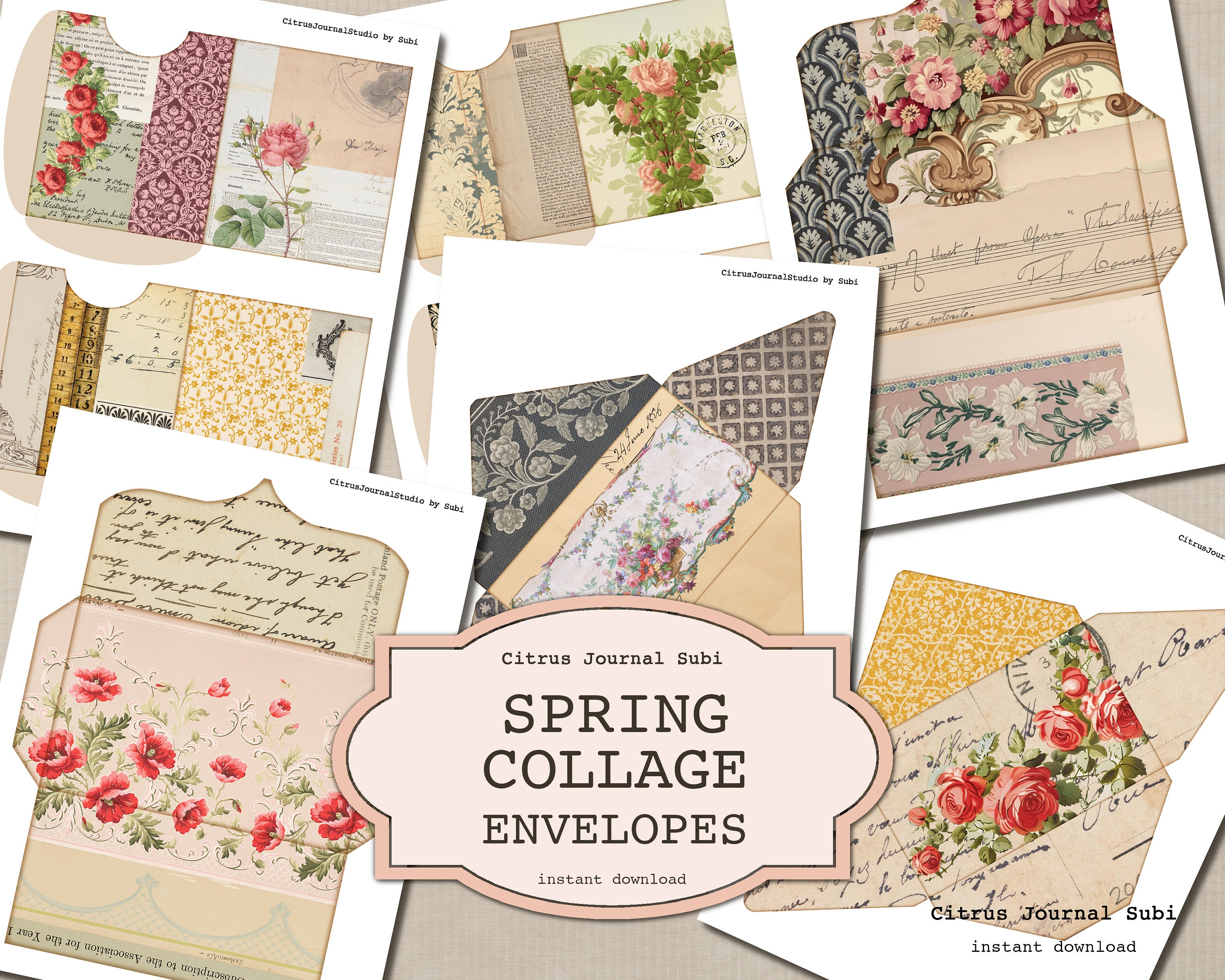 Junk Journal Envelopes, Spring Envelopes, Vintage Roses, Vintage ...