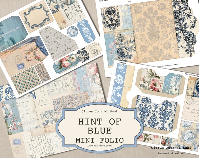 Junk Journal Folio, Vintage Roses, Junk Journaling, Trifold Folio, Shabby Chic Folio, Damask Kit ...