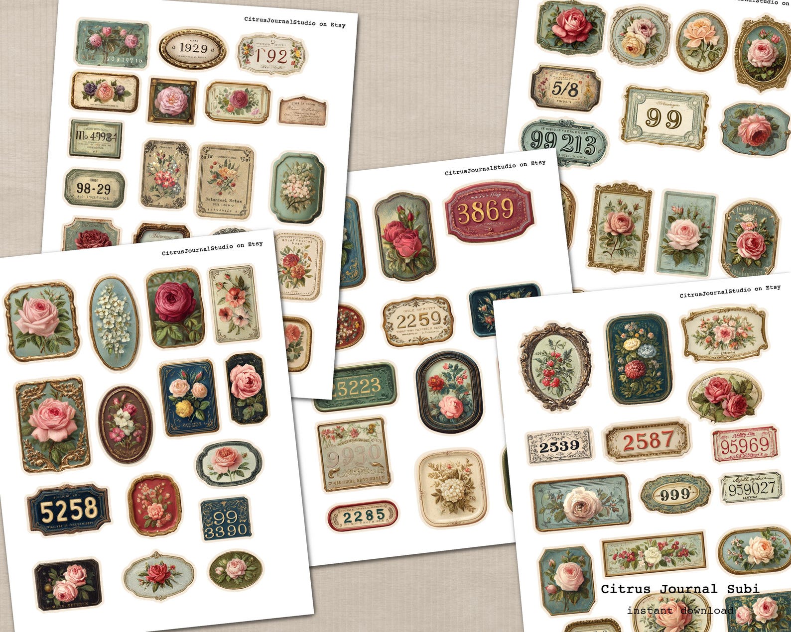 Vintage Roses Journal Labels, Cottagecore Tiny Tags, Shabby Chic Fussy ...