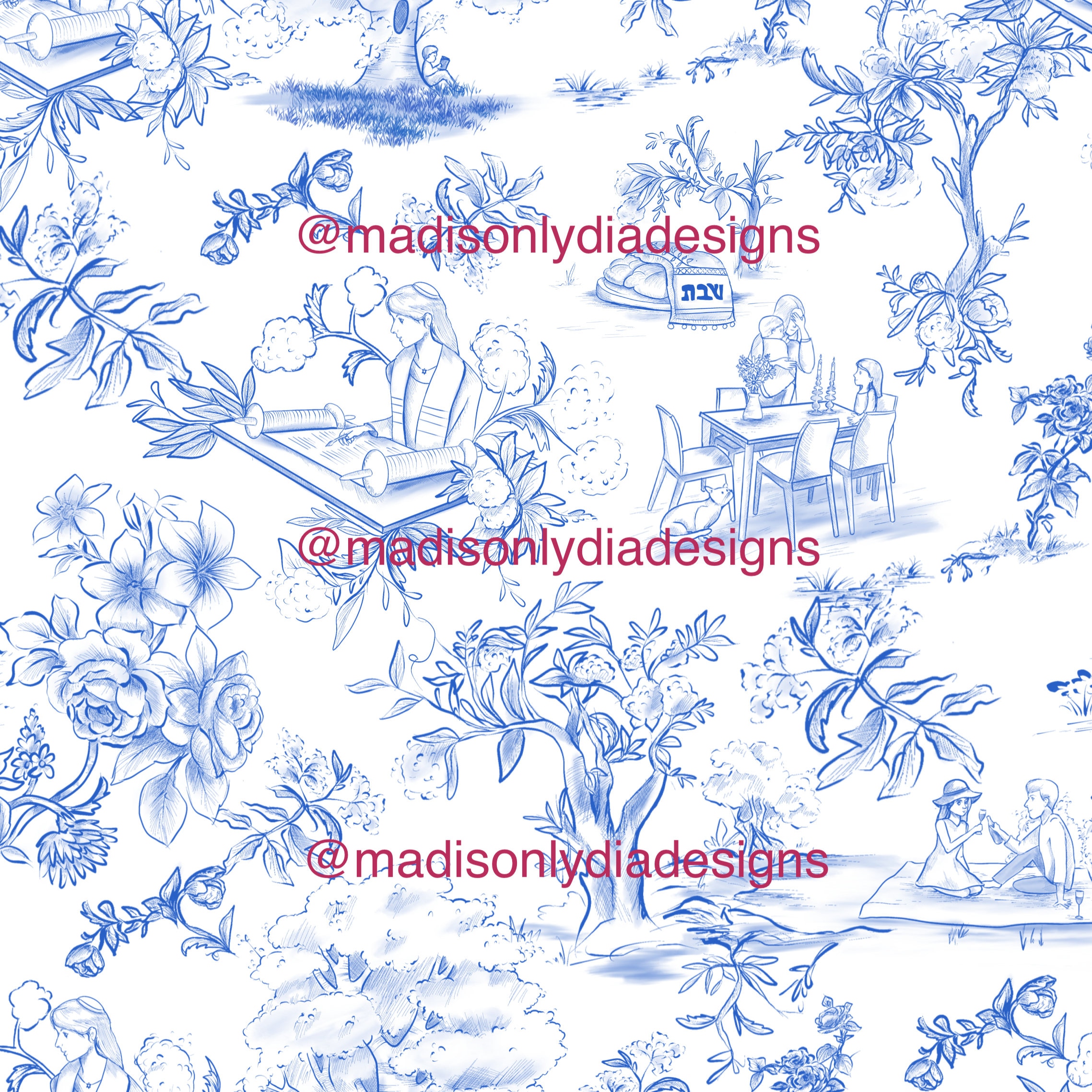 Custom Toile De Jouy Pattern custom Art Hand Drawn Pattern Seamless ...