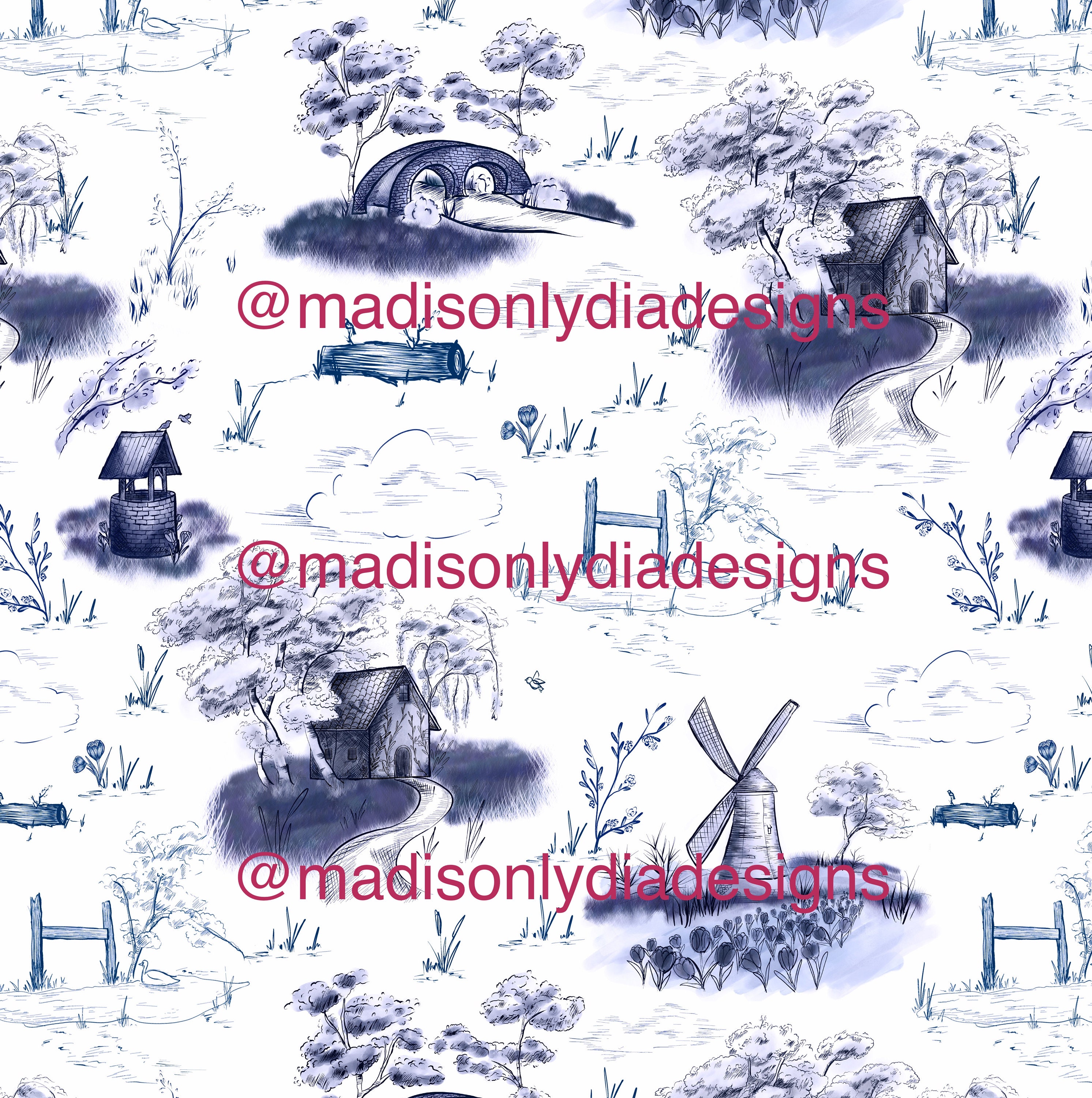 Custom Toile De Jouy Pattern custom Art Hand Drawn Pattern Seamless ...