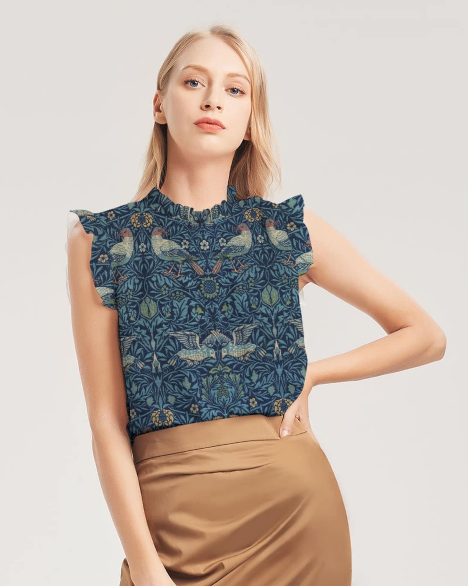 Women's William Morris Birds Ruffle Sleeve Top | Cute Shirts | Art ...