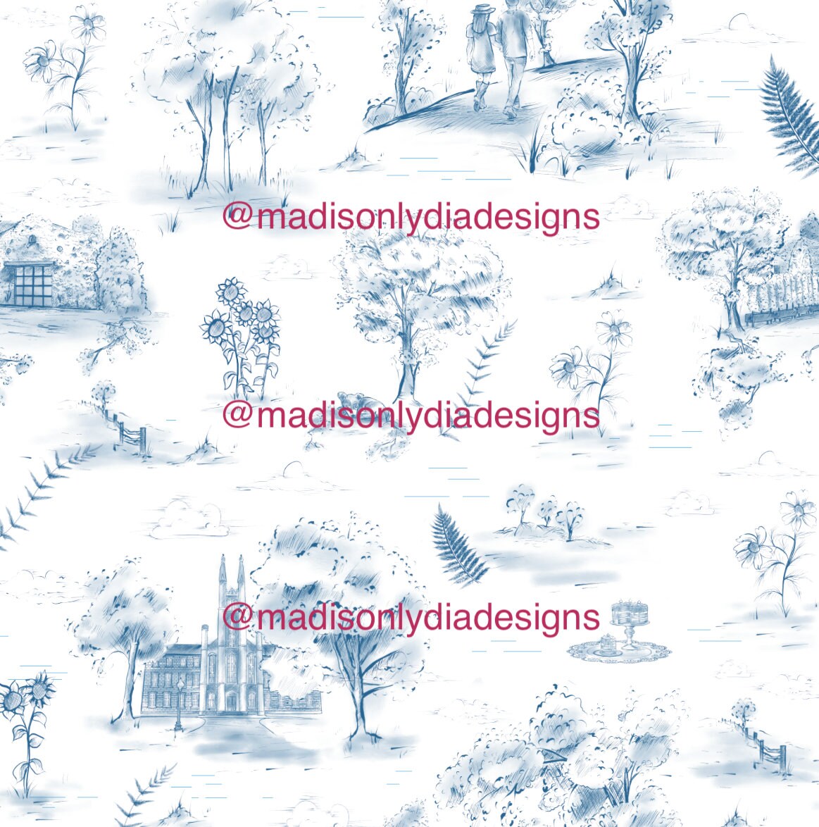 Custom Toile De Jouy Pattern custom Art Hand Drawn Pattern Seamless ...