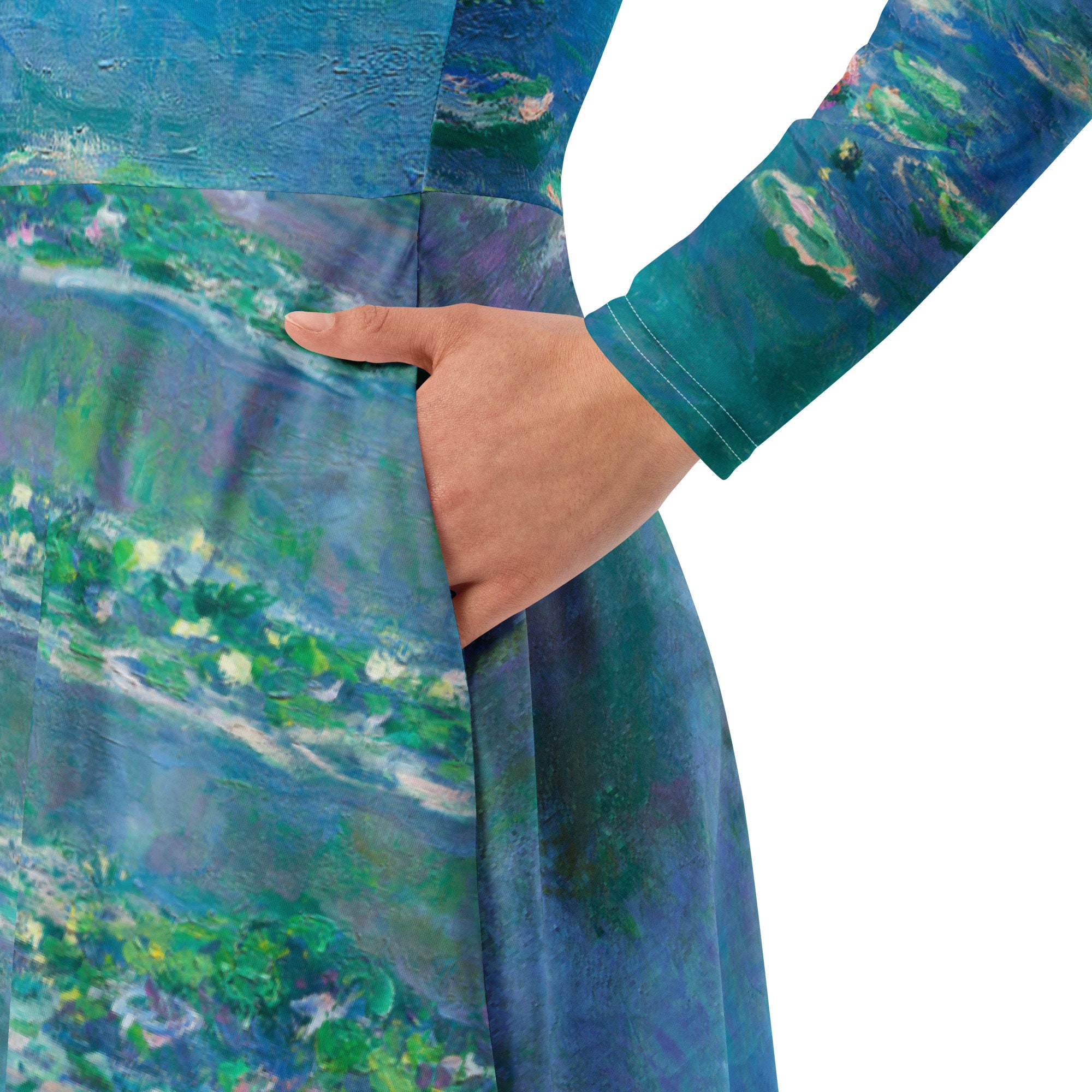 Monet Water Lilies Long Sleeve Midi Dress Loose Flowy Dress Artist Gift ...