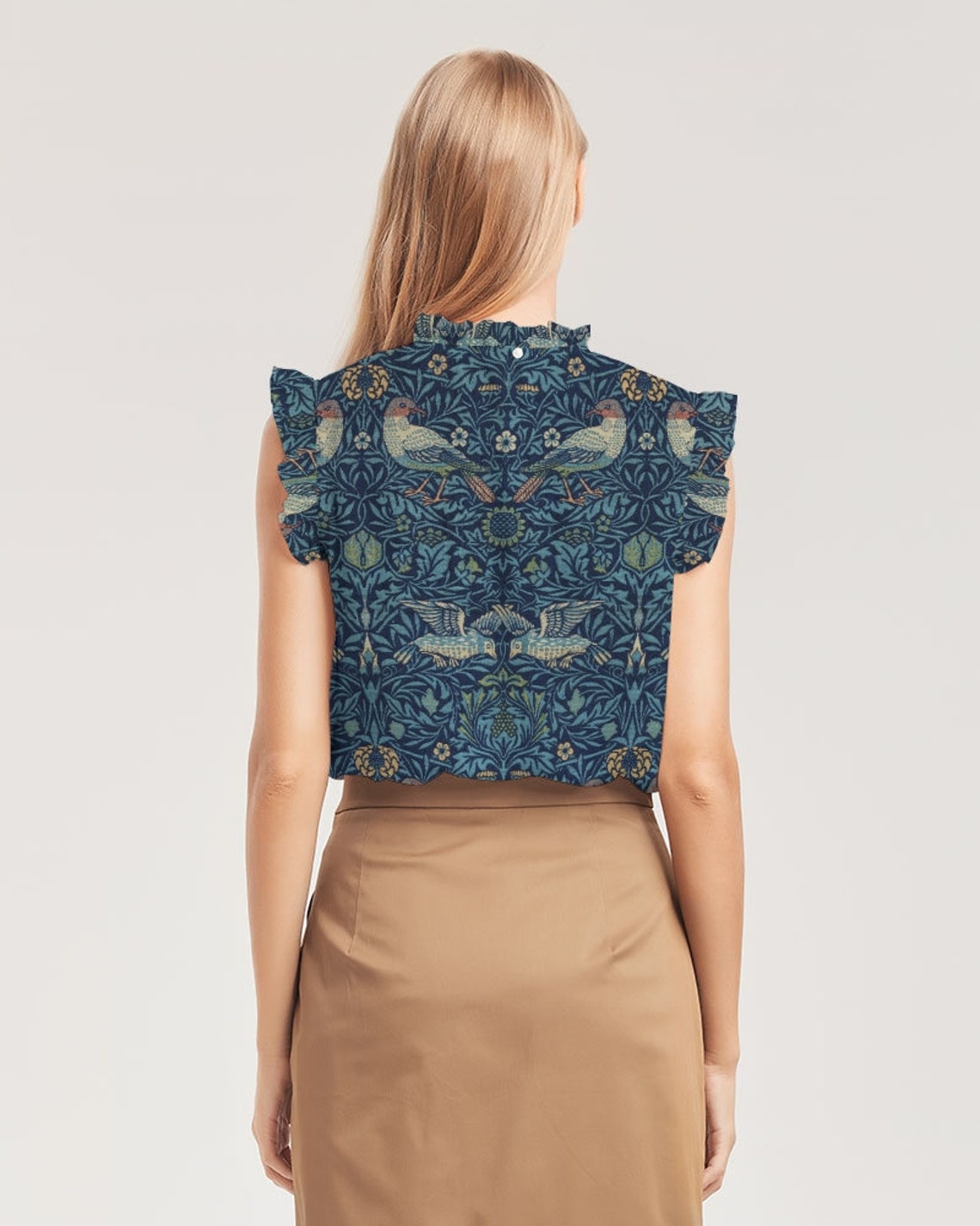 Women's William Morris Birds Ruffle Sleeve Top | Cute Shirts | Art ...
