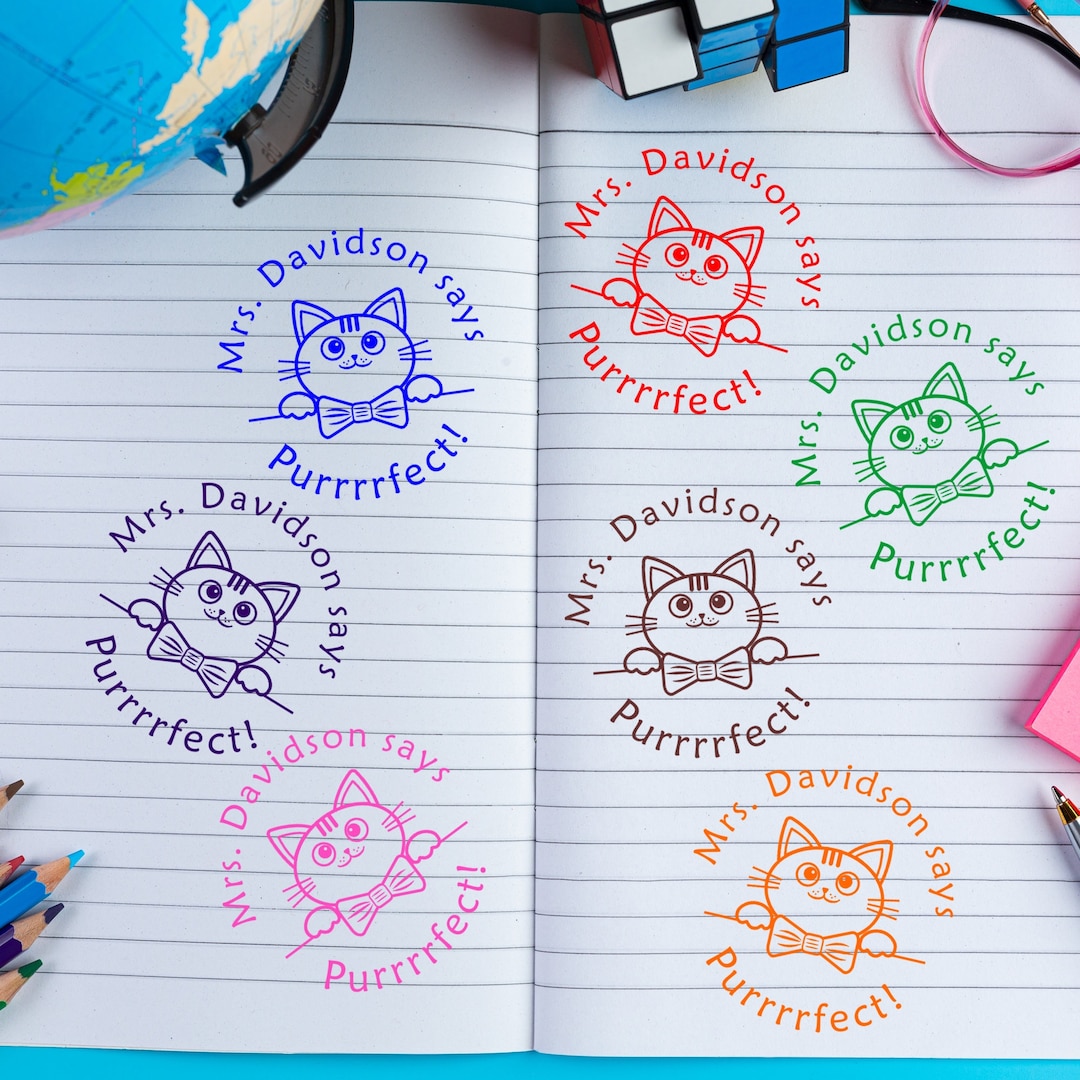 Personalized Teacher Cat Stamp: Custom Classroom Stamp - Etsy