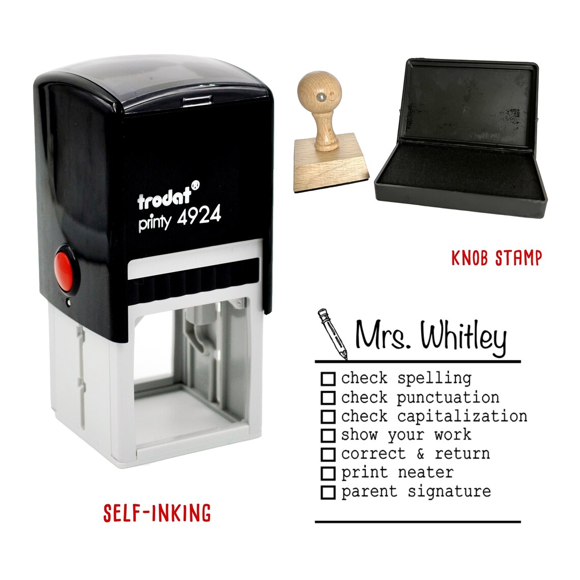 Personalized Teacher Checklist Stamp: Pencil Design, Custom Name - Etsy
