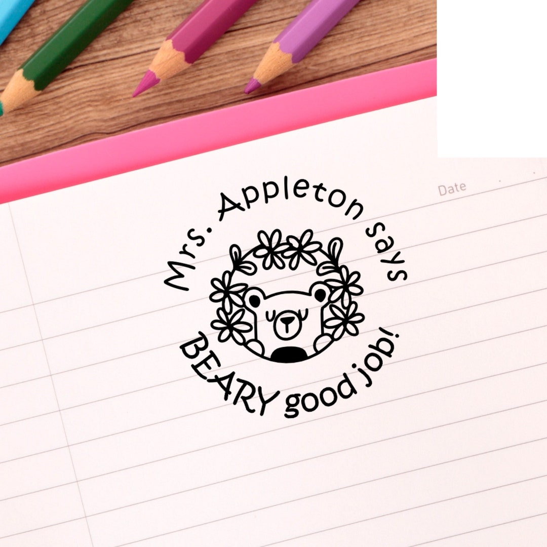 BEARY Good Job Personalized Stamp | Custom Bear Teacher Stamp ...