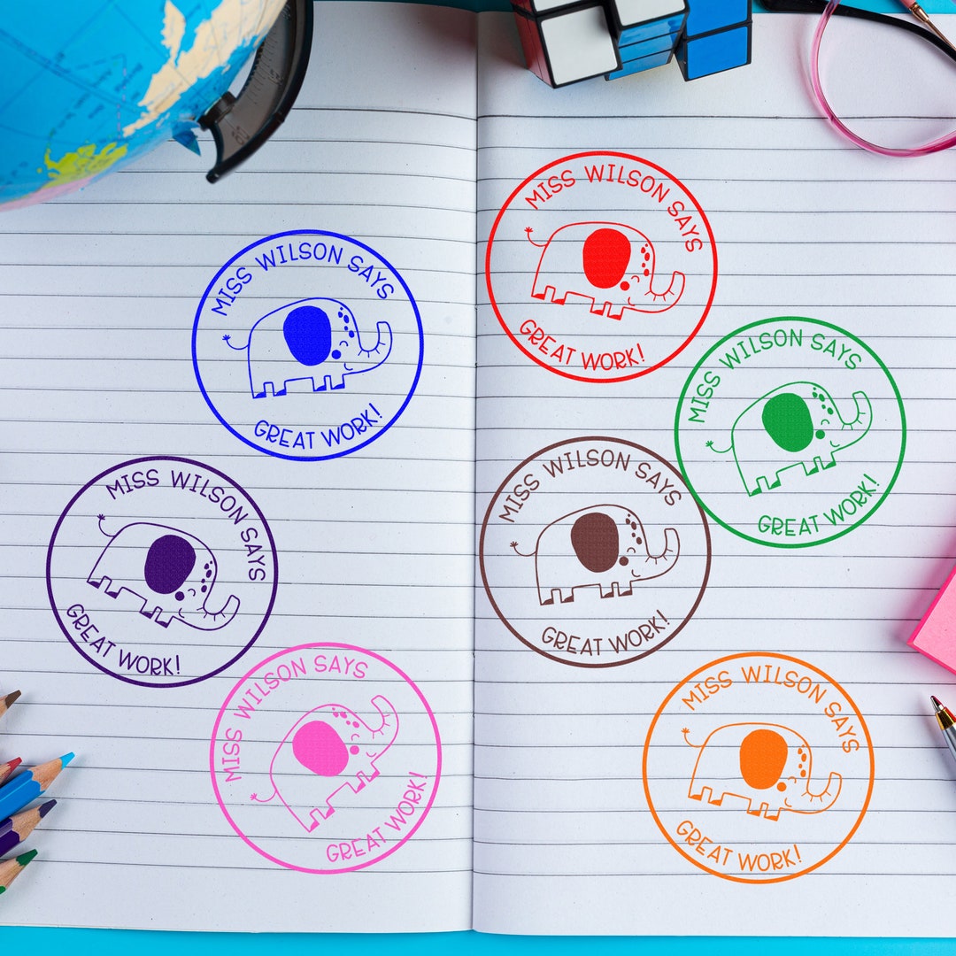 Teacher Elephant Personalized Stamp | Custom Teacher Great Work Stamp ...