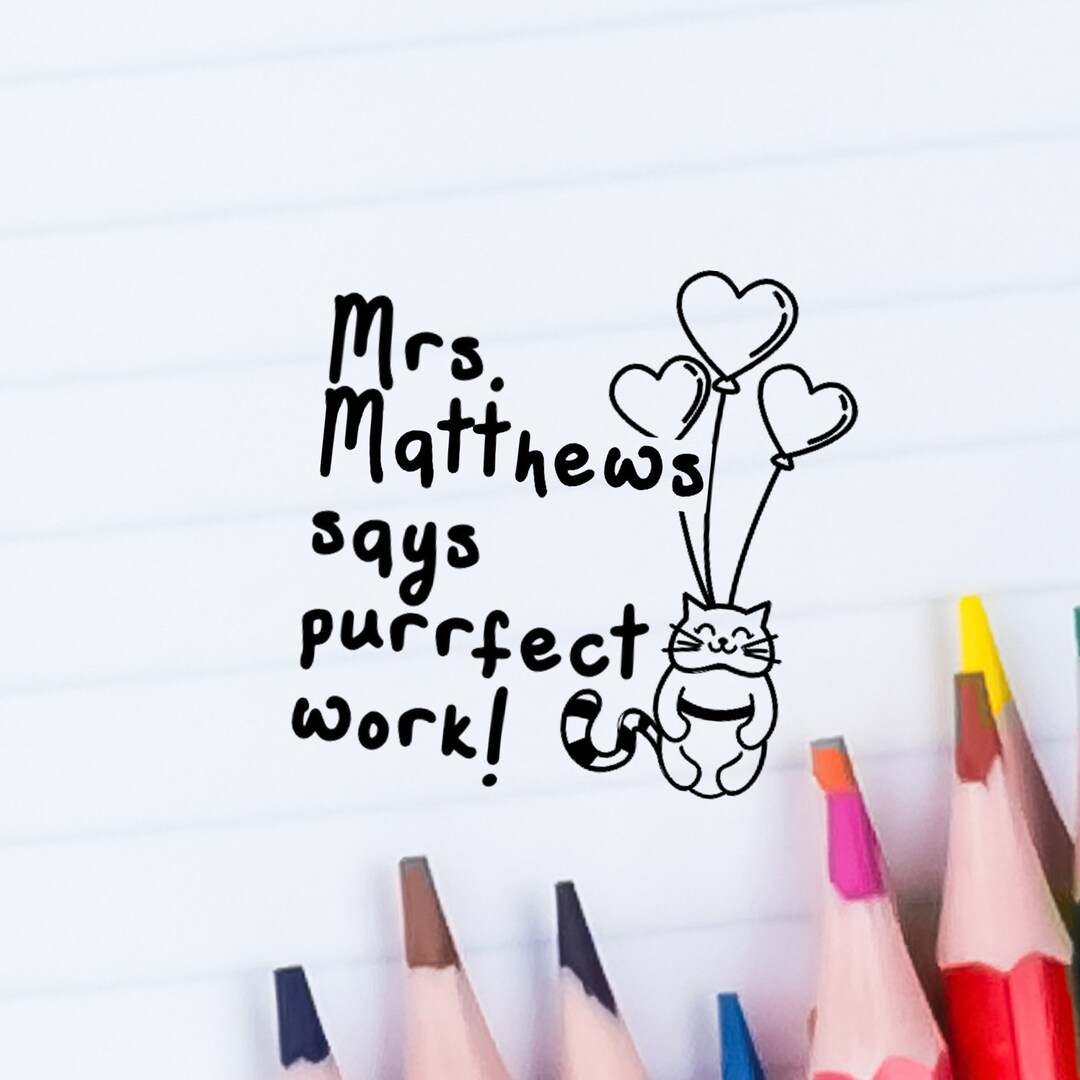 Cat Balloons Positive Personalized Stamp | Custom Teacher Cat Stamp ...