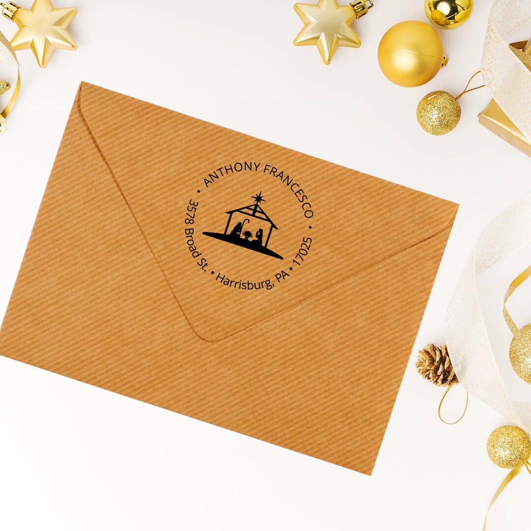 Christmas Manger Address Stamp | Baby Jesus Christmas Address Stamp ...