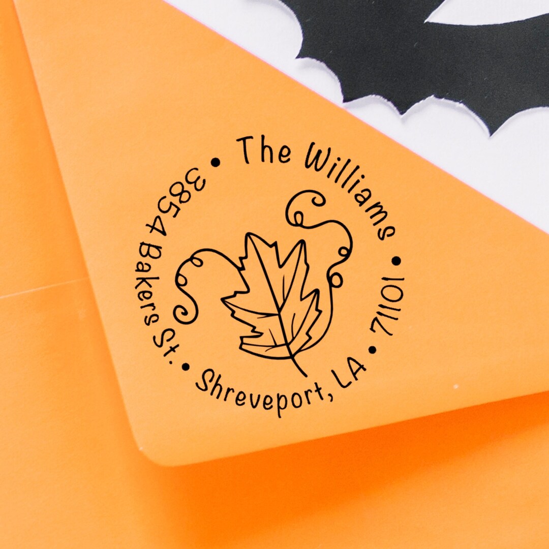 Personalized Spiral Leaf Fall Stamp | Floral Leaf Address Self-inking ...