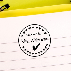 Teacher Checked by Personalized Stamp | Custom Teacher Hearts Love ...