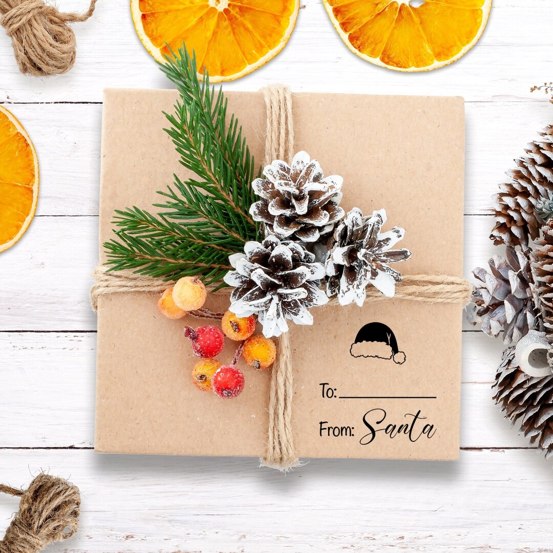 From Santa Christmas Tag Present Stamp | Santa Hat Christmas Present ...