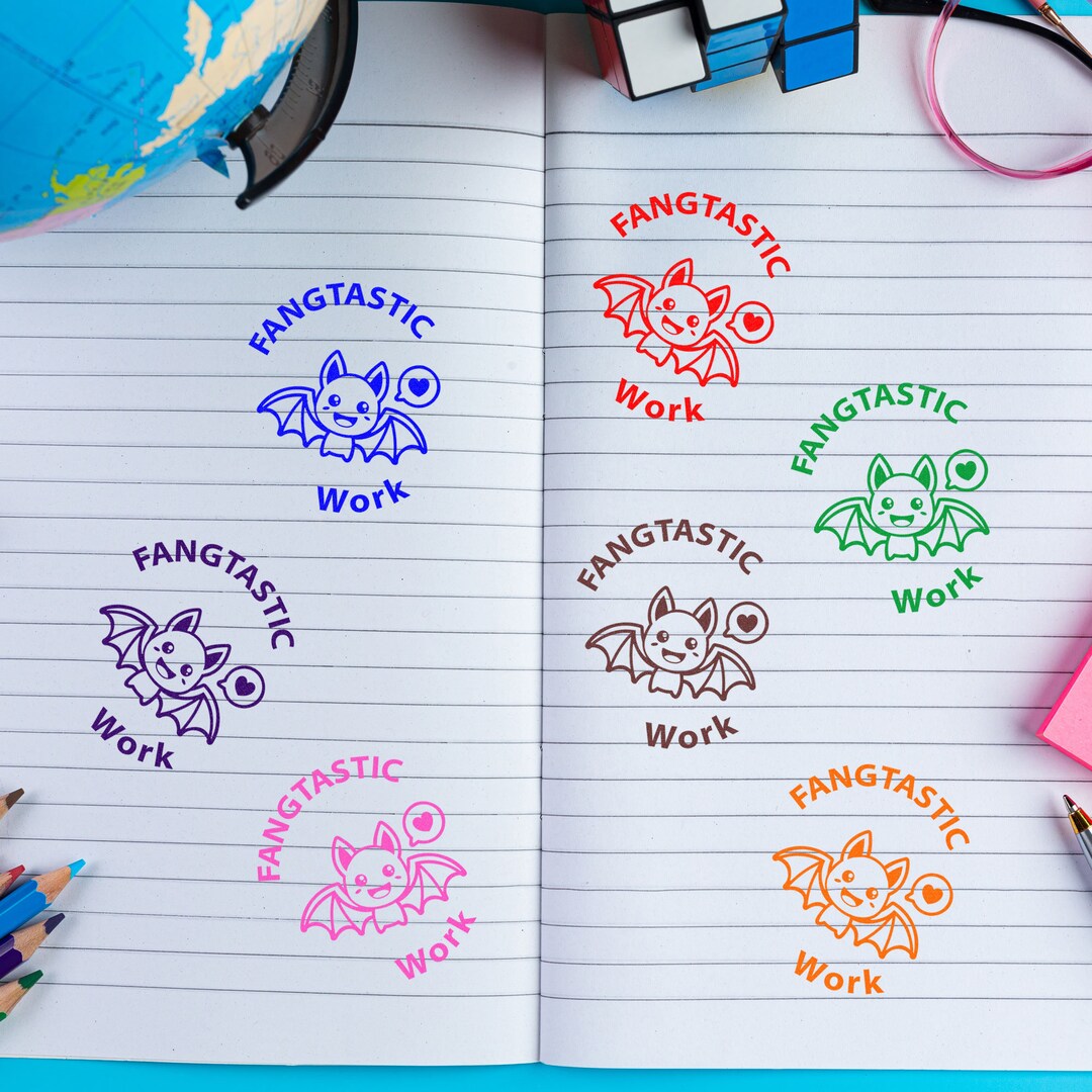 Teacher Bat Fangtastic Work Stamp | Fangtastic Teacher Funny Pun Stamp ...