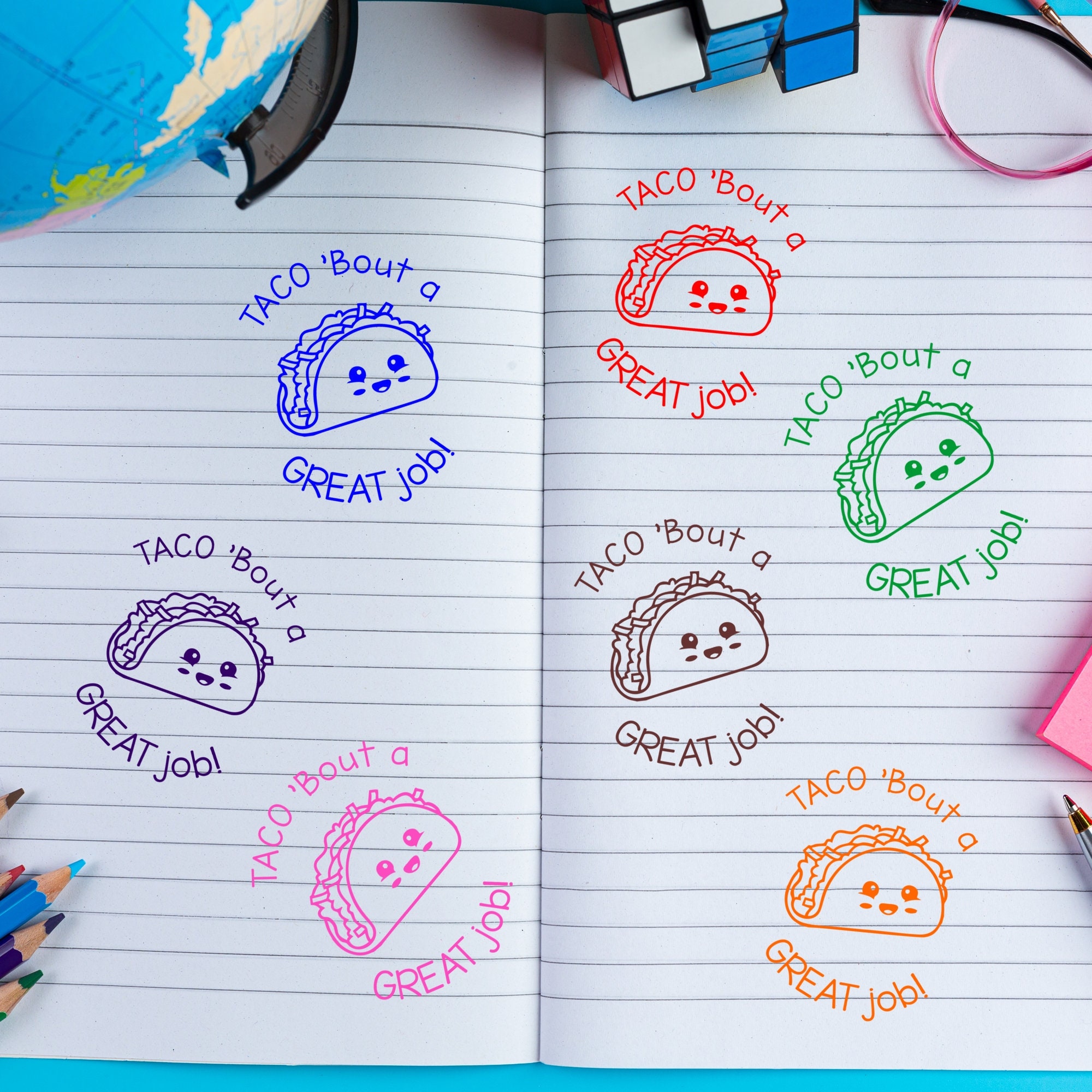 TACO 'bout a GREAT JOB Teacher Personalized Stamp | Custom Teacher Work ...