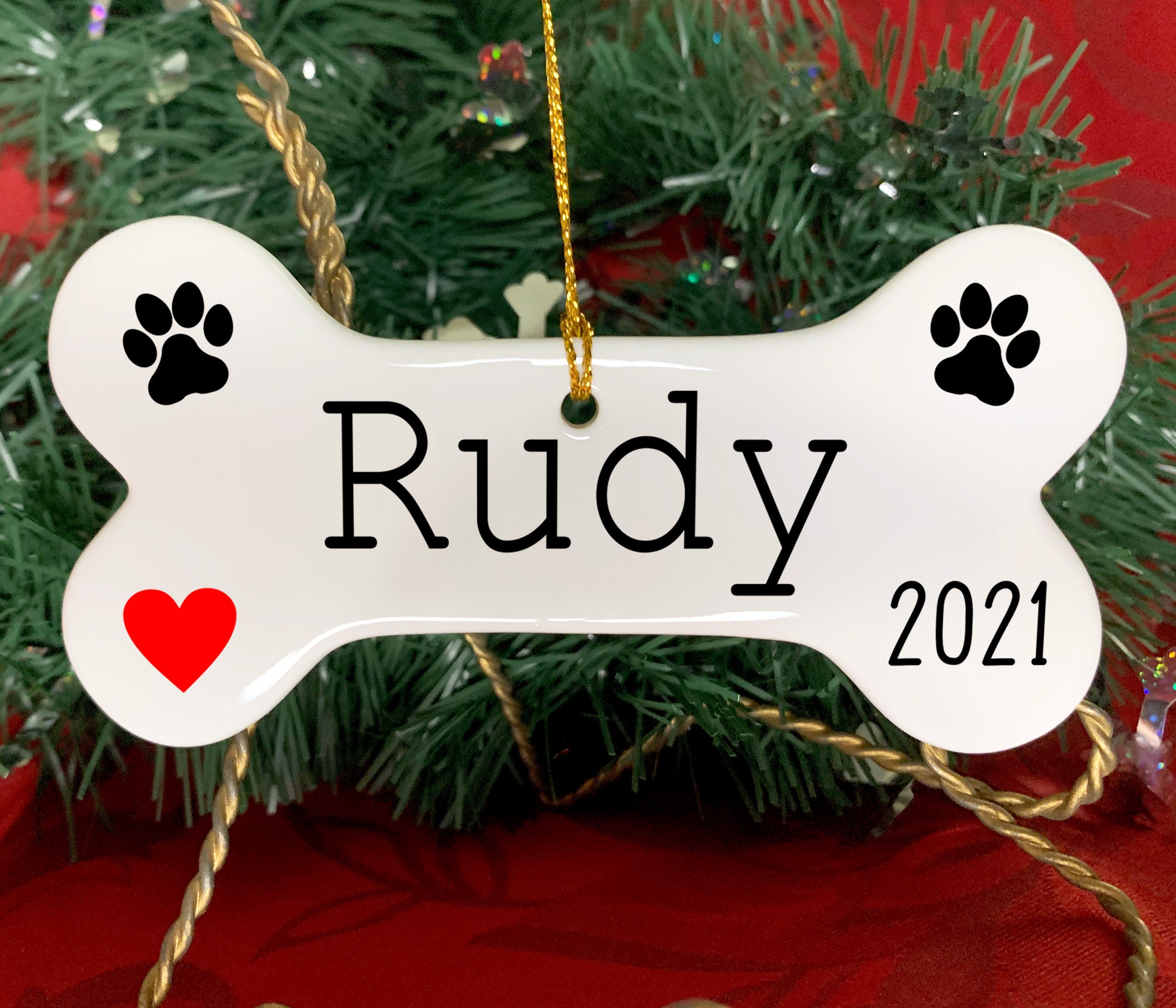 Personalized Dog Bone Christmas Ornament | Custom Pet Name Holiday ...