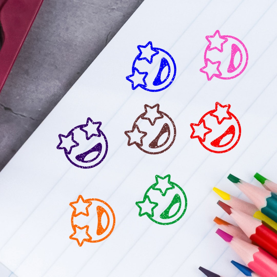 Star Eyes Emoji Teacher Stamp | .625" Round - Lipstick Size | Self ...