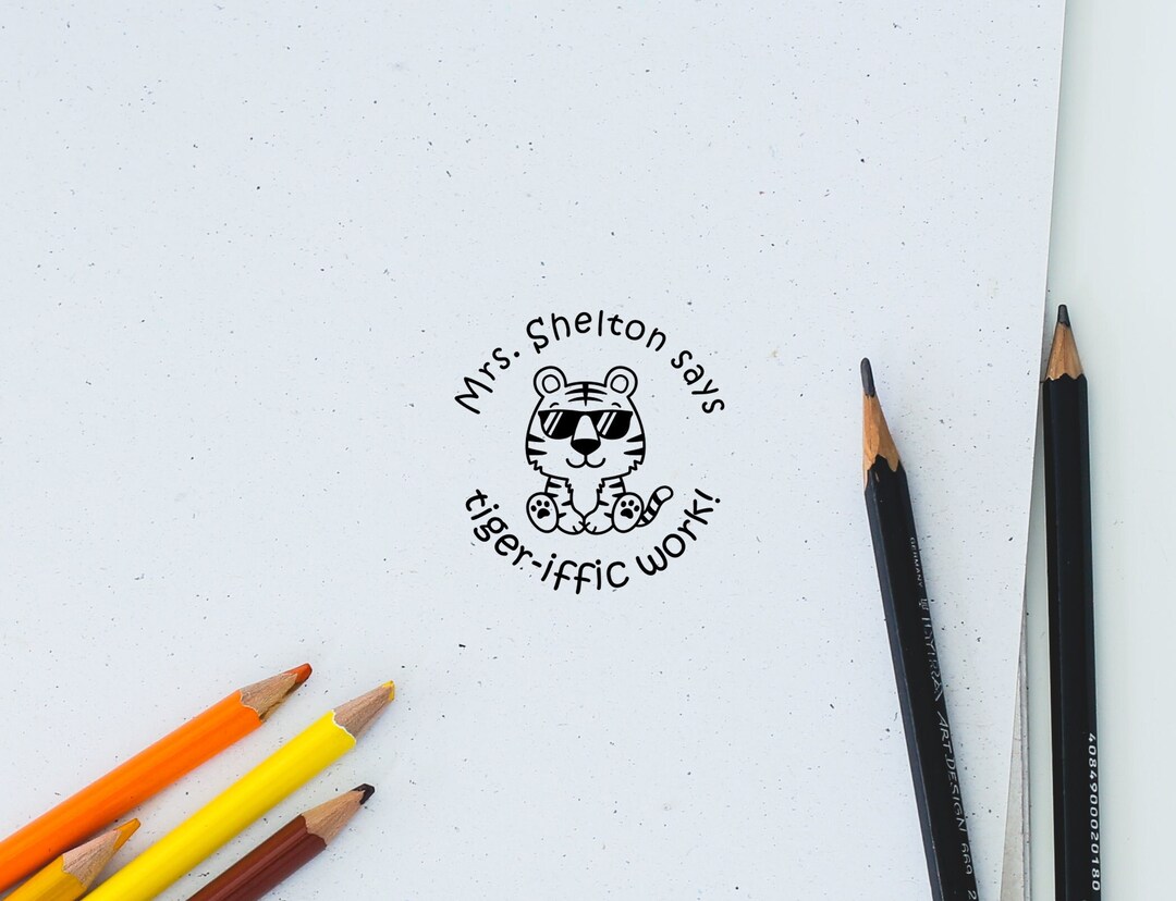 Teacher Tiger-iffic Work Personalized Stamp | Custom Teacher Tiger Work ...