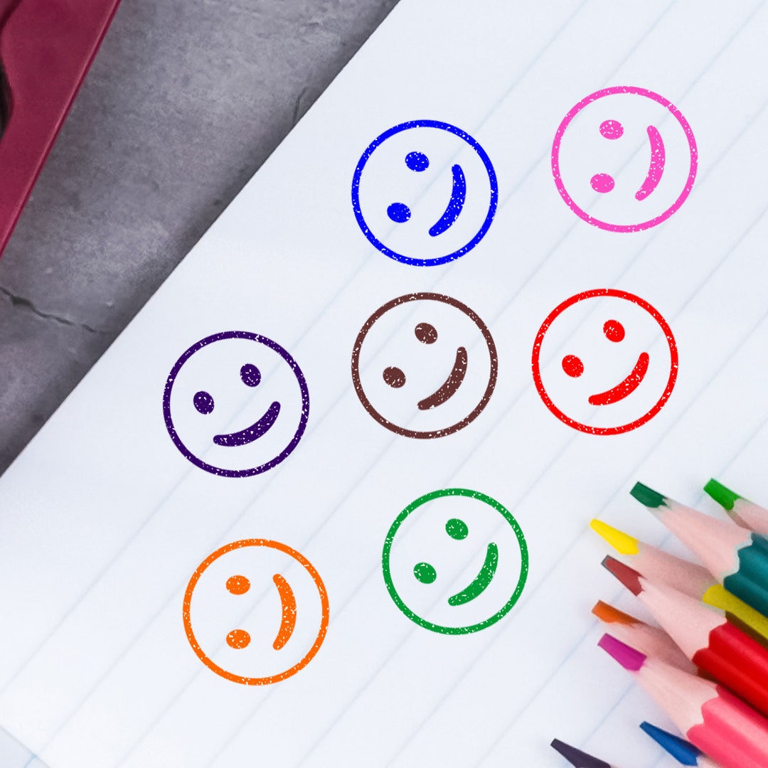 Smiley Face Emoji Teacher Stamp | .625" Round - Lipstick Size | Self ...