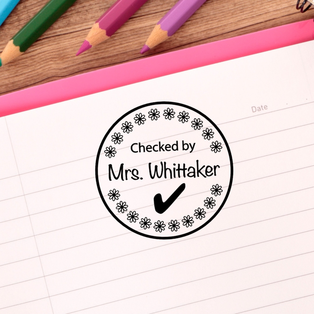Checked by Personalized Teacher Stamp | Custom Teacher Checked by Stamp ...