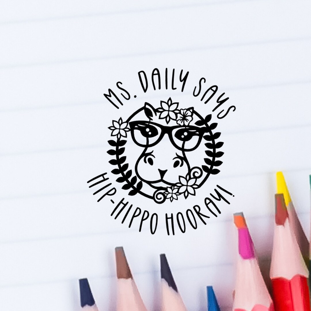 Teacher Hip-hippo-hooray Personalized Stamp | Custom Teacher Hippo ...