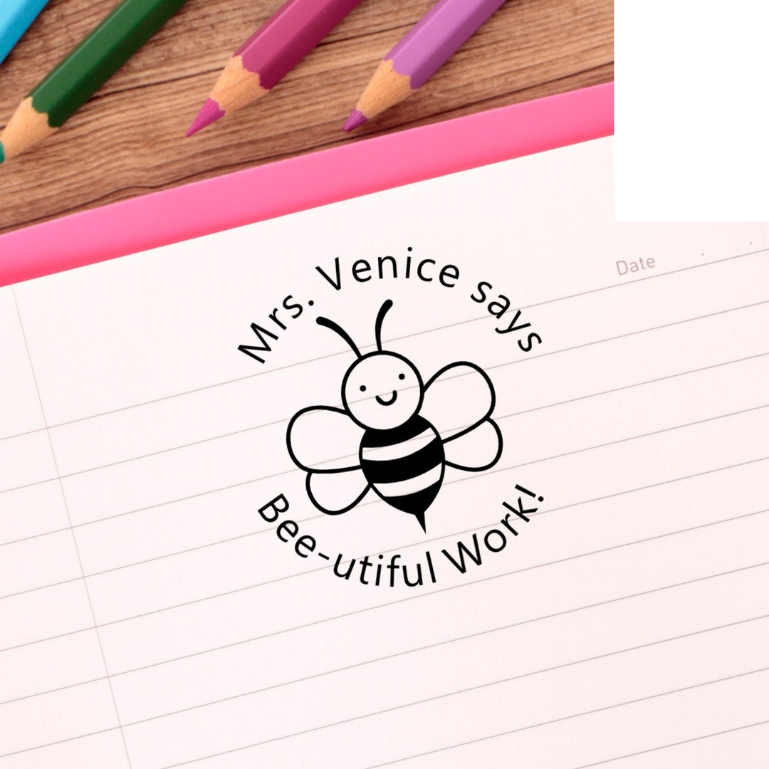 Teacher Bee-utiful Work Personalized Stamp | Custom Teacher Bee ...