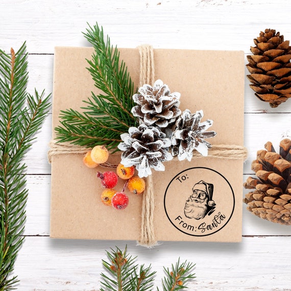 Santa Christmas Round Tag Stamp From Santa Present Tag Stamp - Etsy