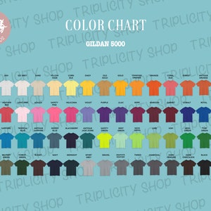 Gildan 5000 Shirt Color Chart, Gildan 5000 Shirt Size Chart, Digital ...