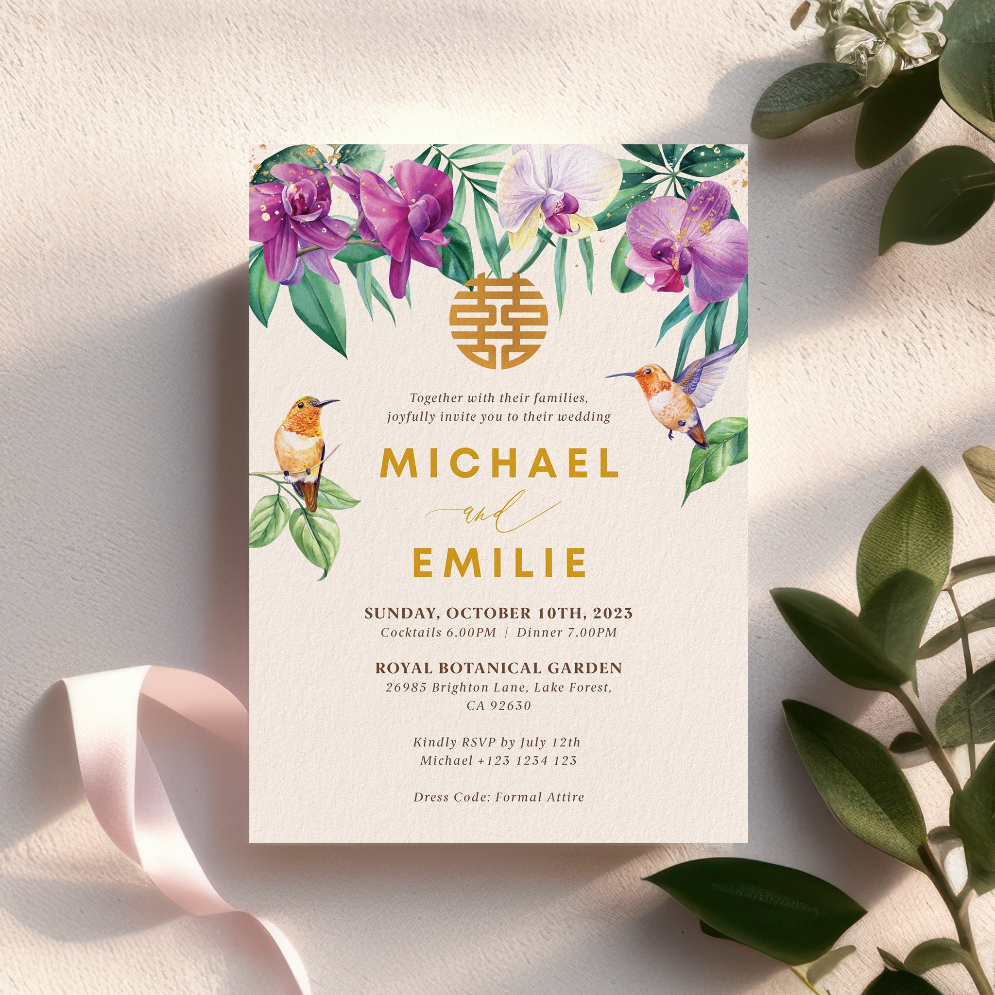 Editable Chinese Wedding Invitations Oriental Floral Wedding Invite Asian Wedding Card Double ...