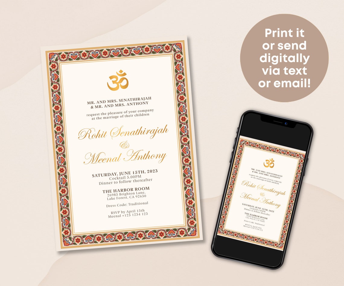 Editable Indian Wedding Invitations Hindu Wedding Invite - Etsy
