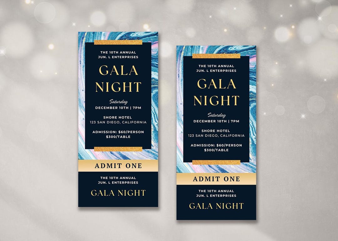 Editable Gala Party Ticket Template | Gala Fundraiser Banquet Ticket ...