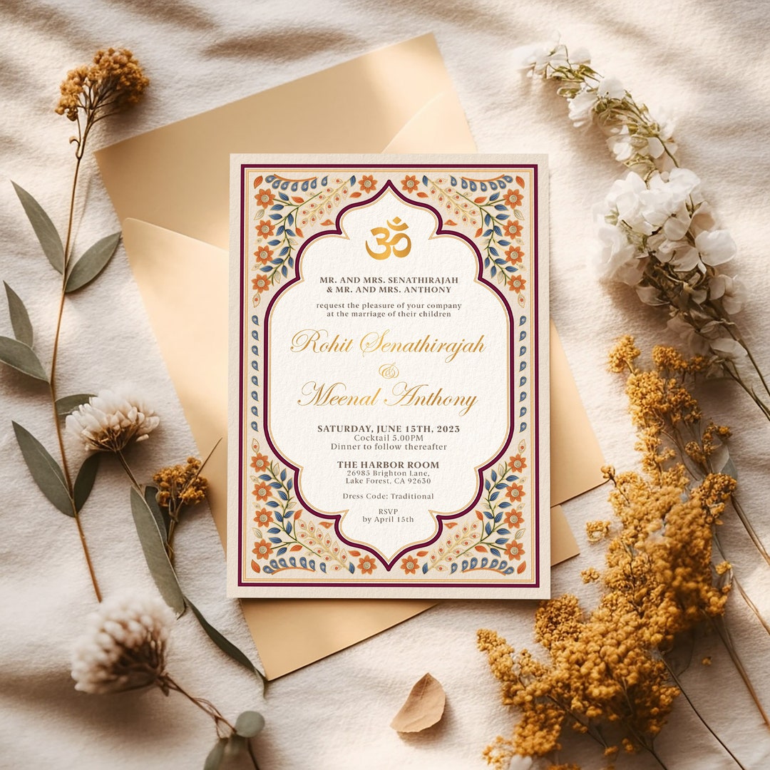 Editable Indian Wedding Invitations Hindu Wedding Invite - Etsy