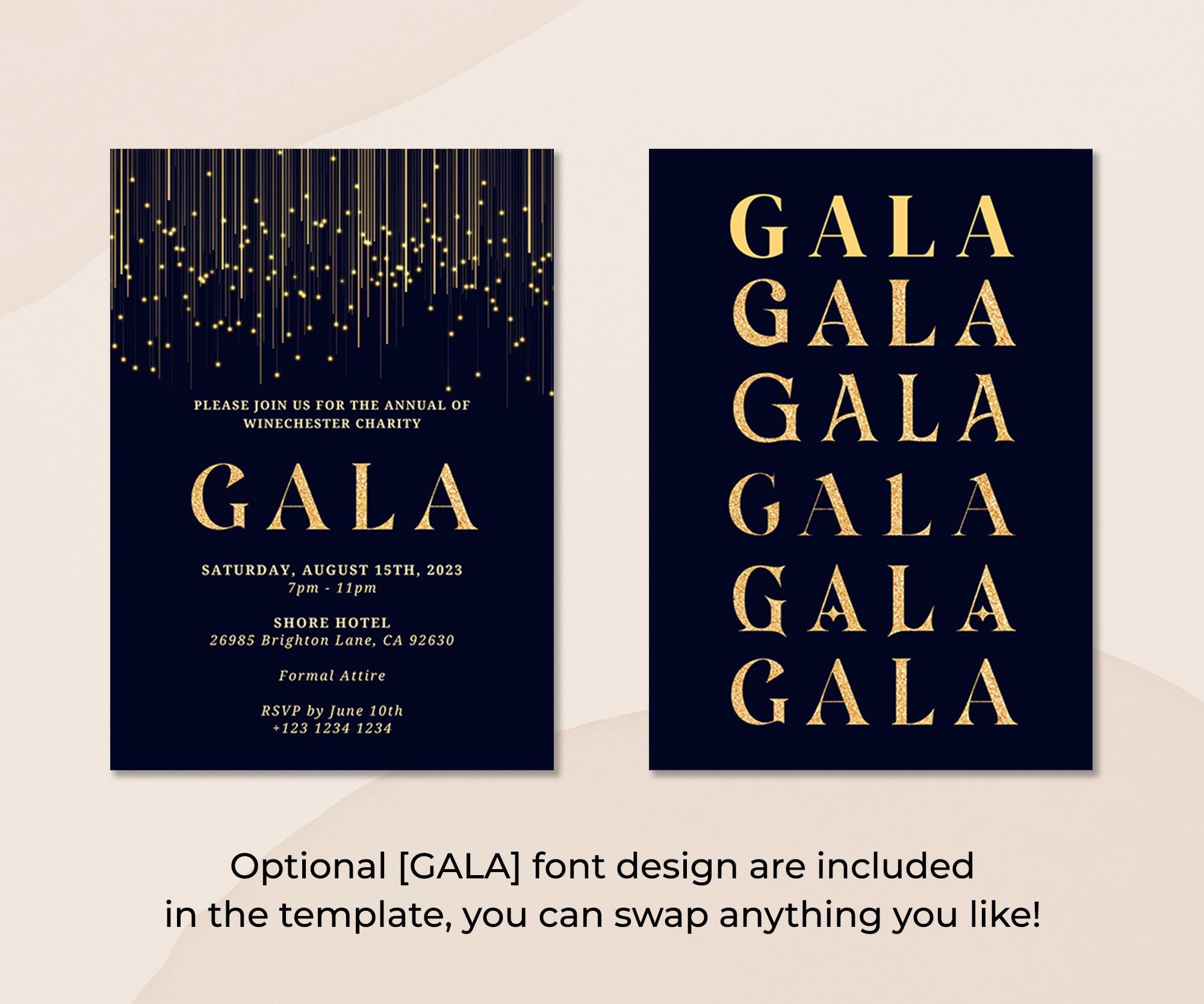 Editable Luxury Gala Party Invitation | Gala Fundraiser Banquet ...