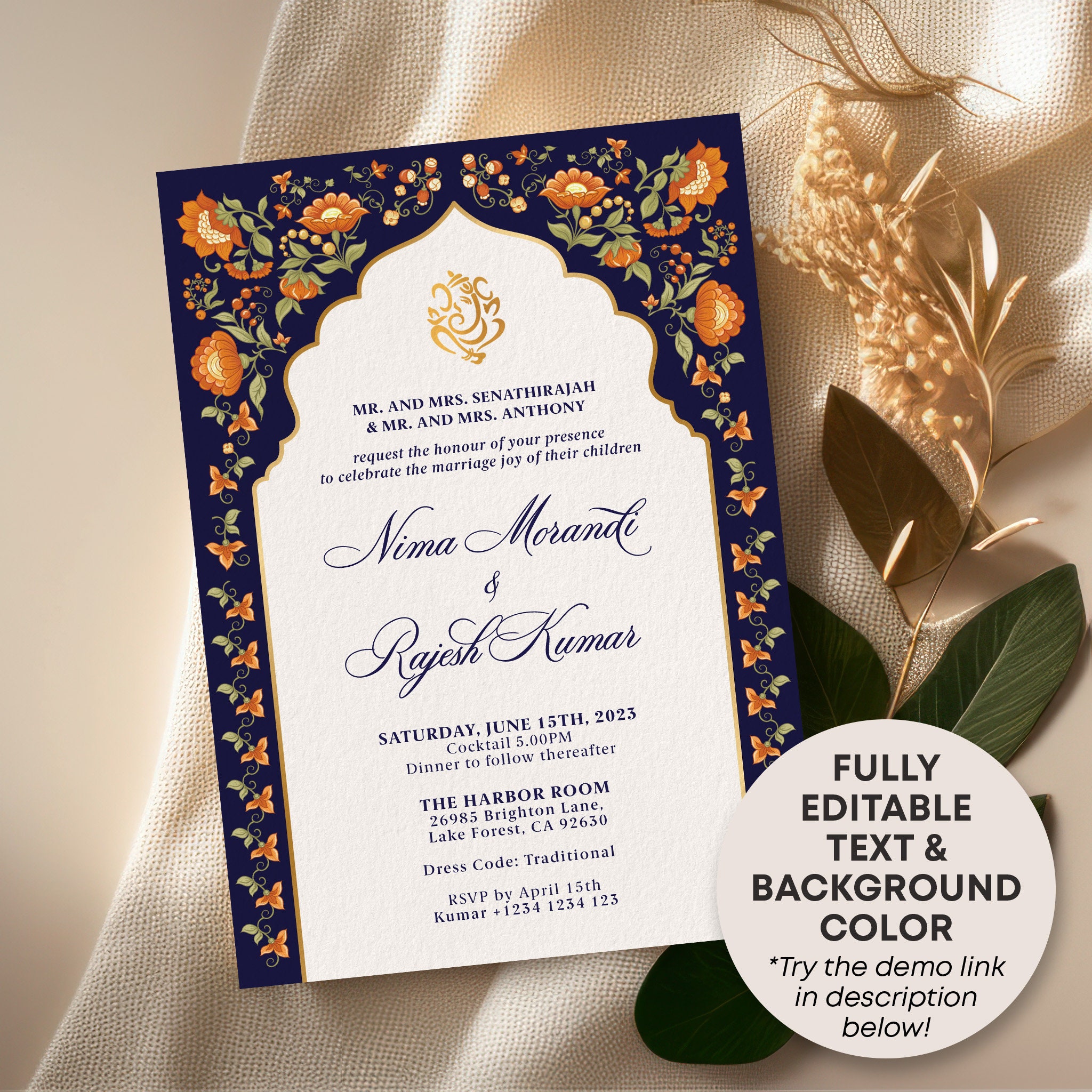 Editable Indian Wedding Invitations | Hindu Wedding Invite | Flower ...