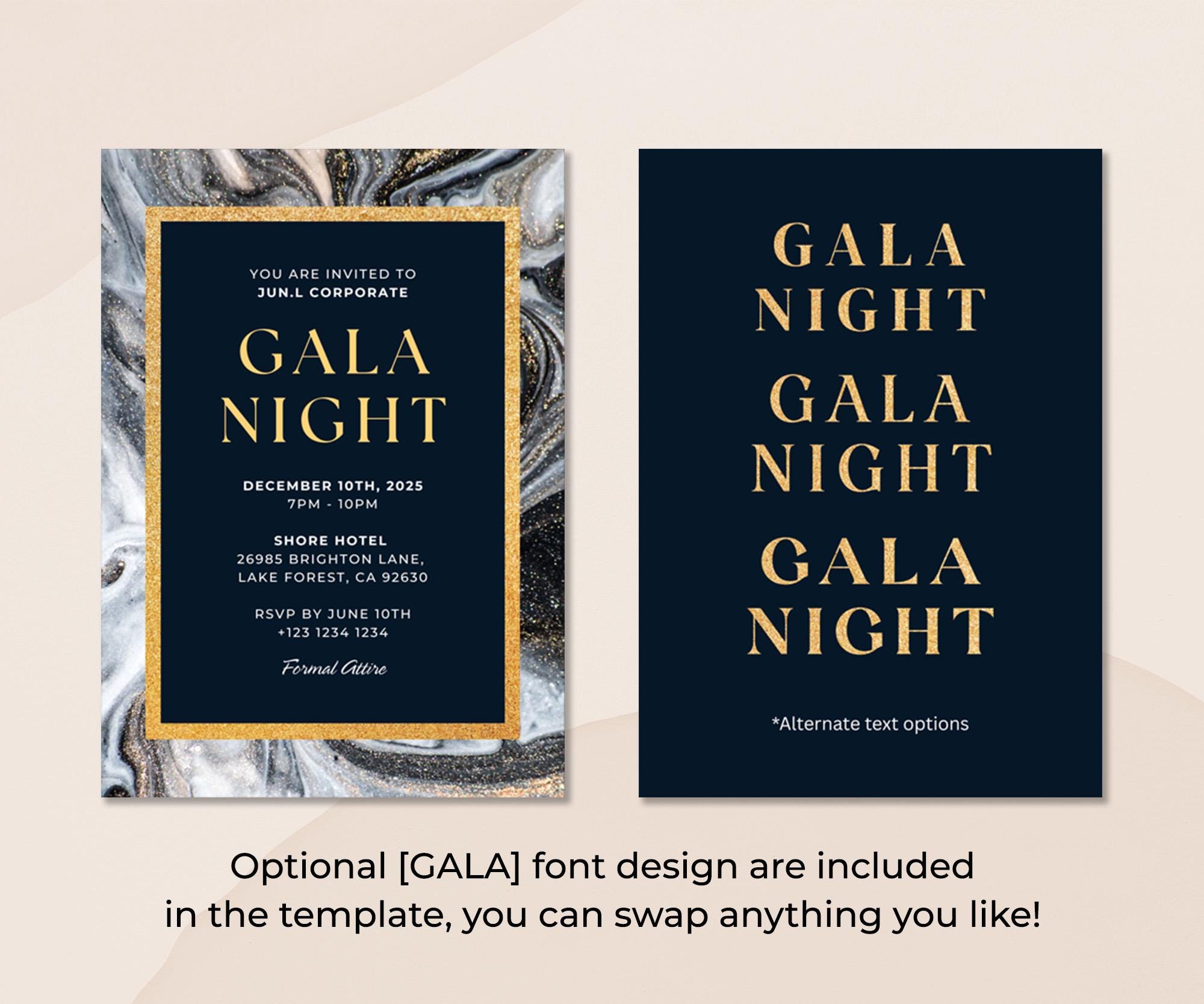 Editable Gala Party Invitation | Gala Fundraiser Banquet Invitation ...