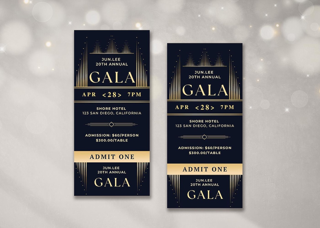 Editable Gala Party Ticket Template | Gala Fundraiser Banquet Ticket ...