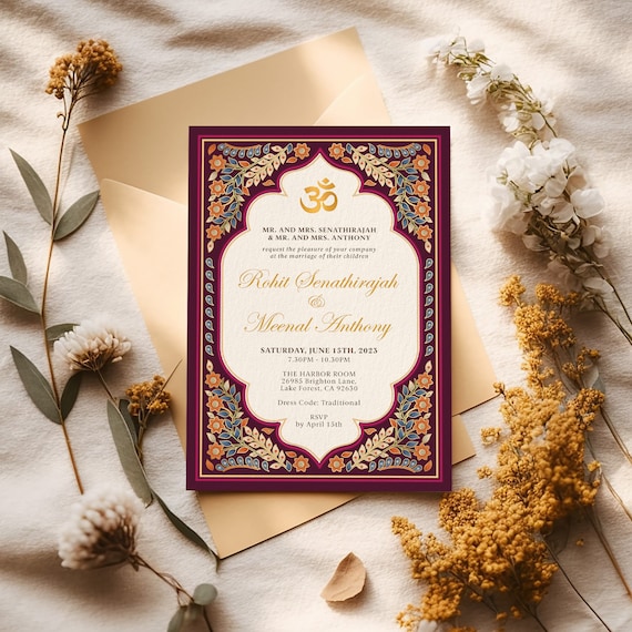 Editable Indian Wedding Invitations Hindu Wedding Invite Flower Frame Wedding Card Printable Instant Download Corjl IWIM Etsy
