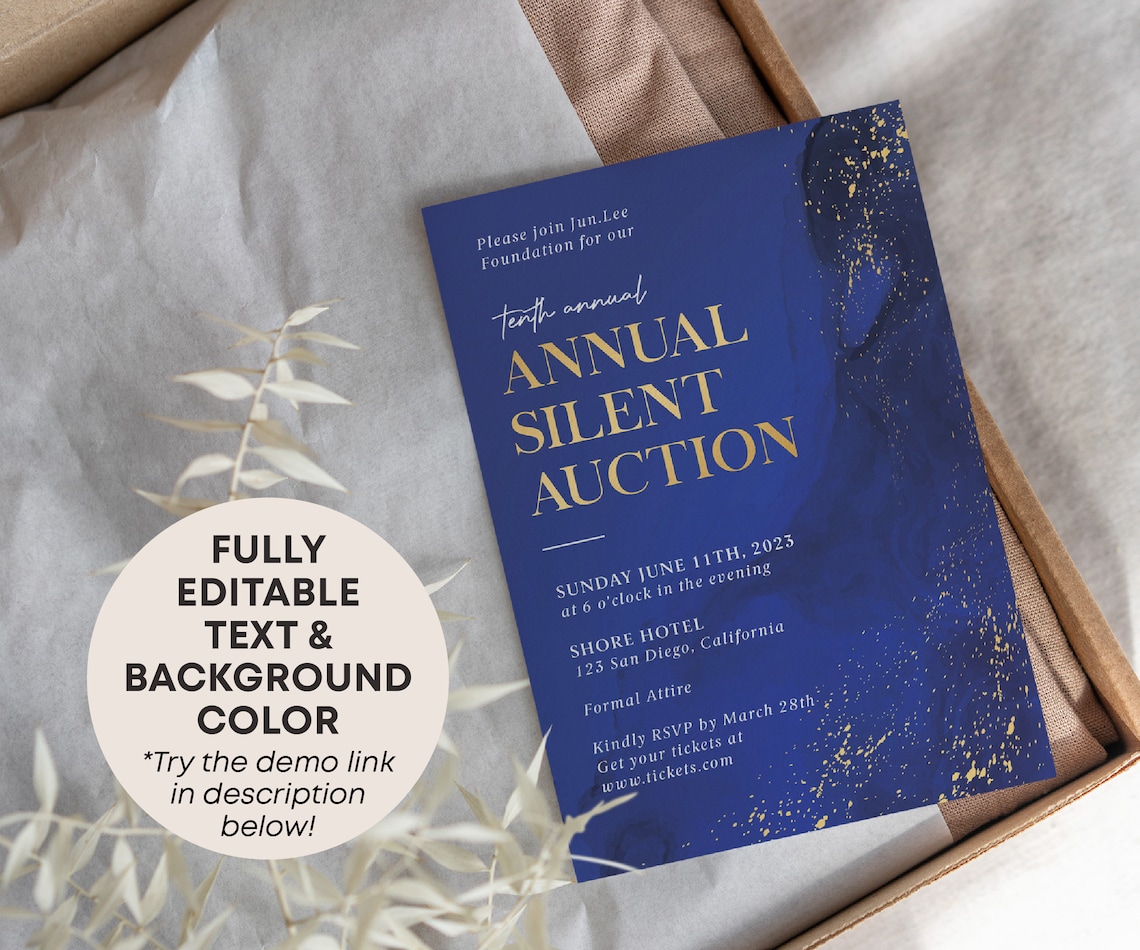 Editable Annual Silent Auction Invitation Corporate Invitation Template ...