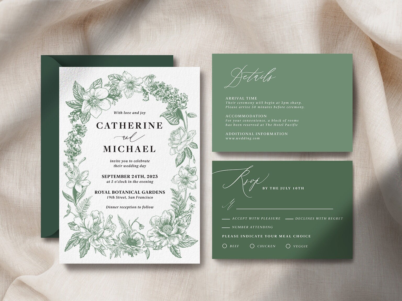 Sage Green Wedding Invitation Set | Editable Sage Invitation Template ...