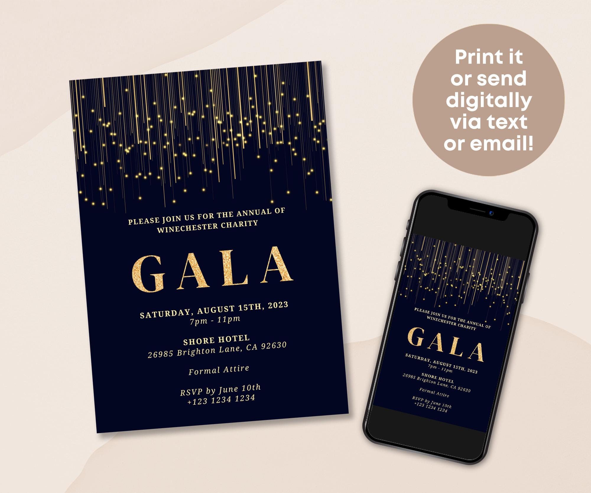 Editable Gala Party Invitation | Gala Fundraiser Banquet Invitation ...